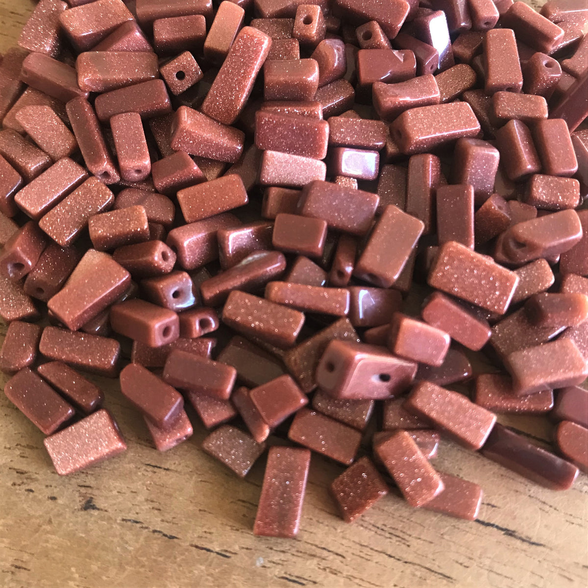 200pcs – 4x4x10mm Square Goldstone Cylinder Glass Beads [SP-34 ...